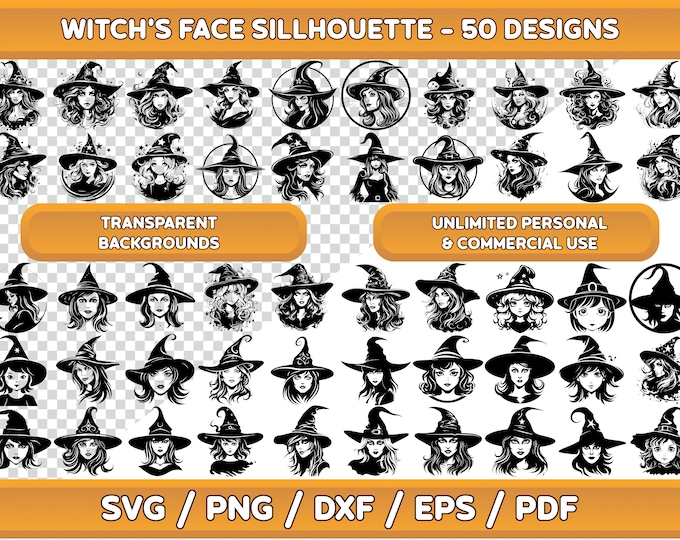 Witch Face Clipart, Halloween Eyes Mouth Outline Simple Black ...