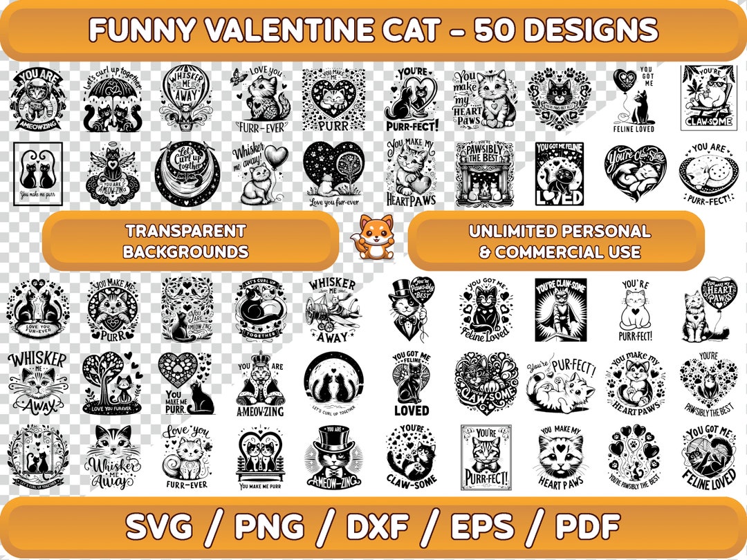Funny Cat Valentine SVG Bundle, Hearts, Cricut, Silhouette (digital ...