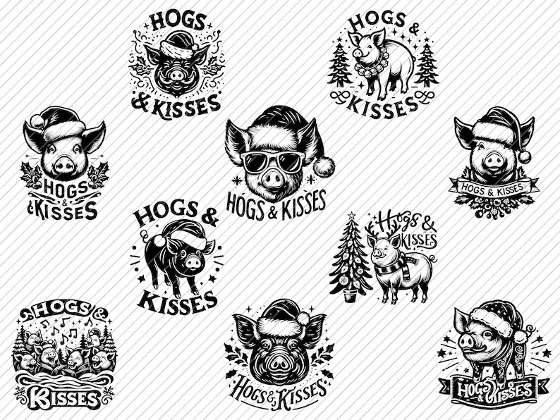 Funny Christmas Pig SVG Bundle: Holiday Clipart (50 Designs) (digital ...