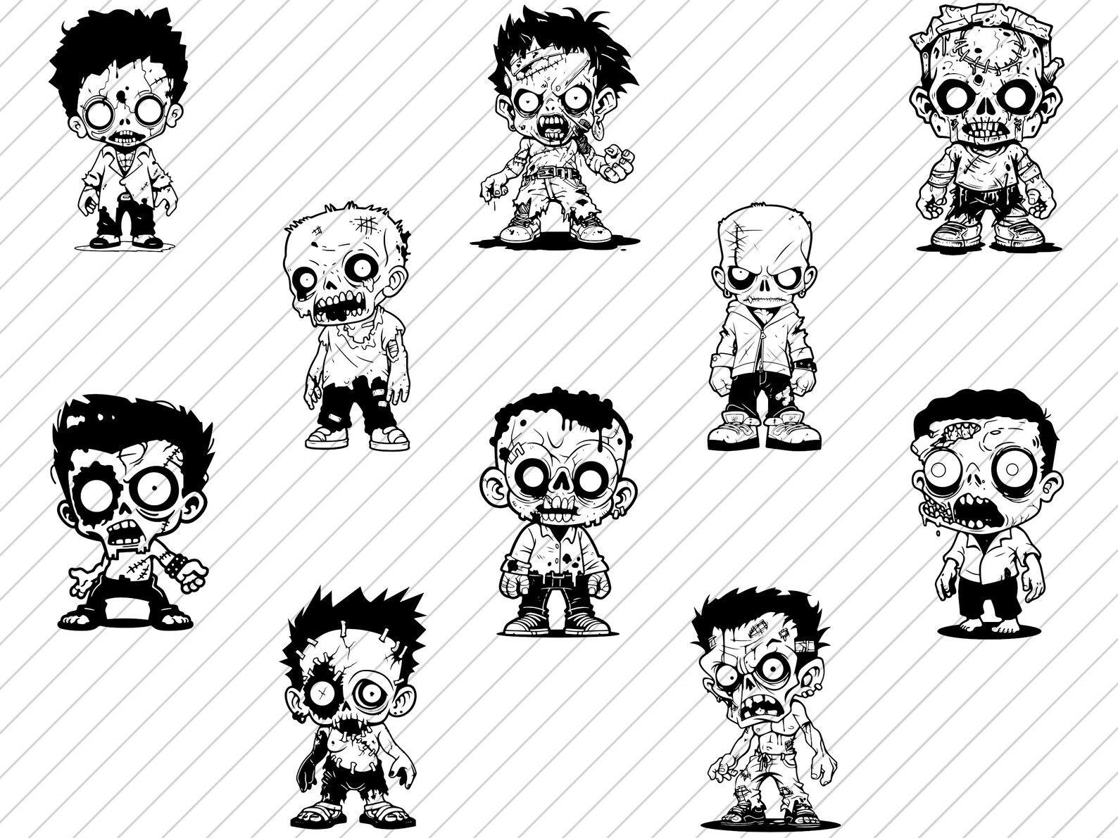 Zombie Svg Bundle, Cartoon Zombie, Zombie Bundle, Monster Svg, Kawaii ...