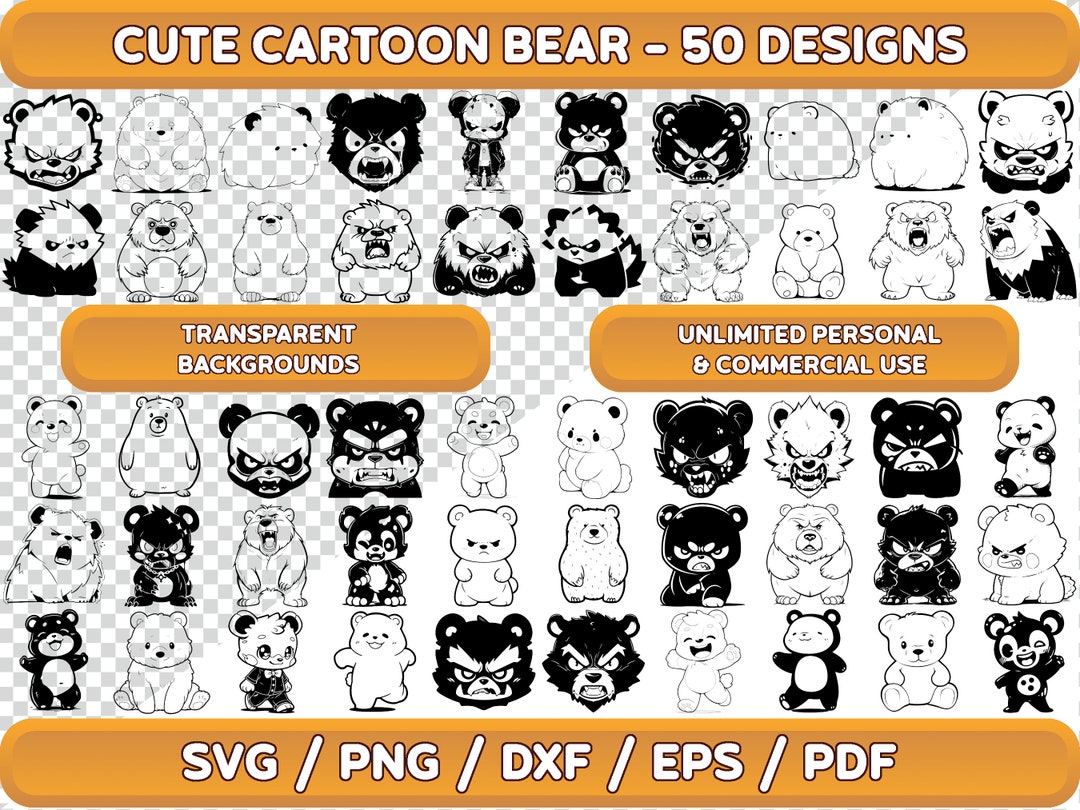 Cute Bear Svg Bundle, Bear Svg, Bear Png, Bear Clipart, Cartoon Bear ...