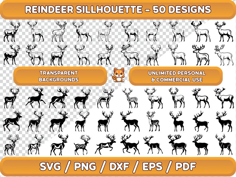 Reindeer Silhouette SVG Bundle: Christmas Ornaments, Decor (digital ...