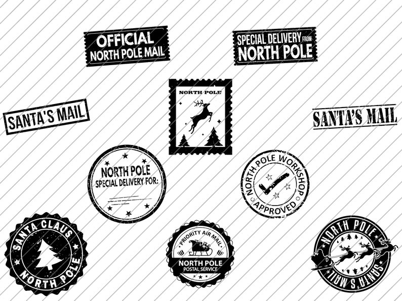 Christmas Stamps SVG Bundle: North Pole, Santa Mail (digital Download ...