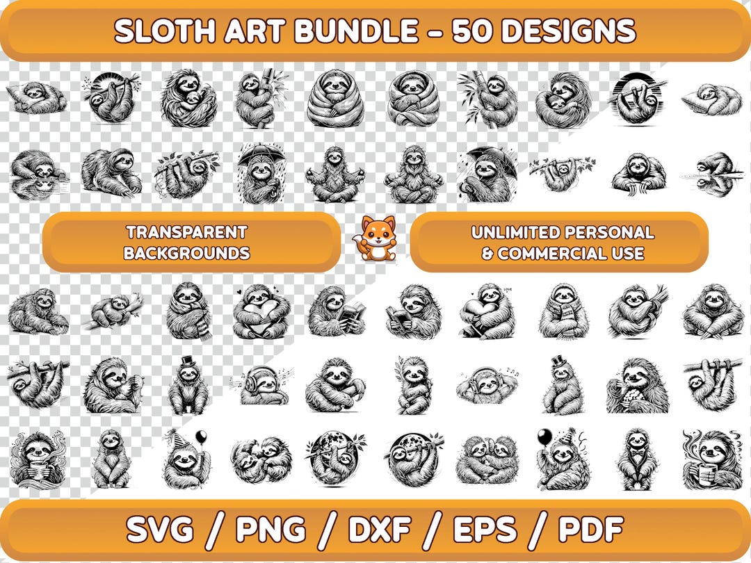 Sloth SVG Bundle, Clipart, Digital Art (50 Designs) - Etsy