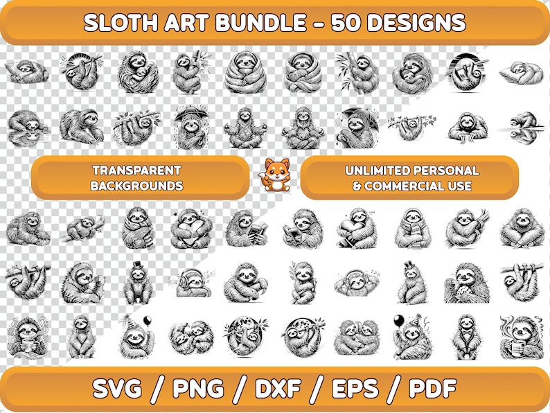 Sloth SVG Bundle, Sloth Clipart, Sloth PNG, Sloth Wall Art, Sloth ...
