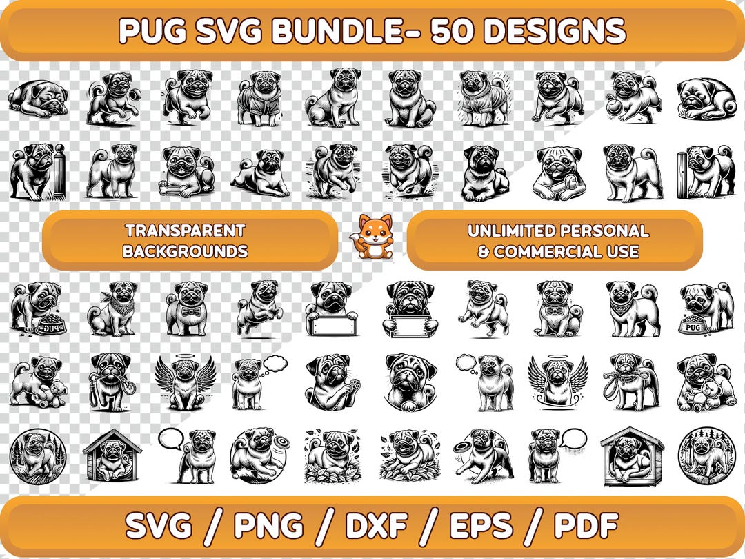 Pug Svg Bundle, Pug Clipart, Pug Png, Dog Breed Svg, Dog Clipart, Pug ...