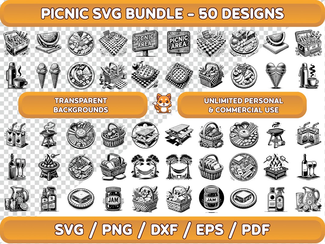Picnic SVG Bundle: Summer Clip Art, Food & Camping Designs (digital ...