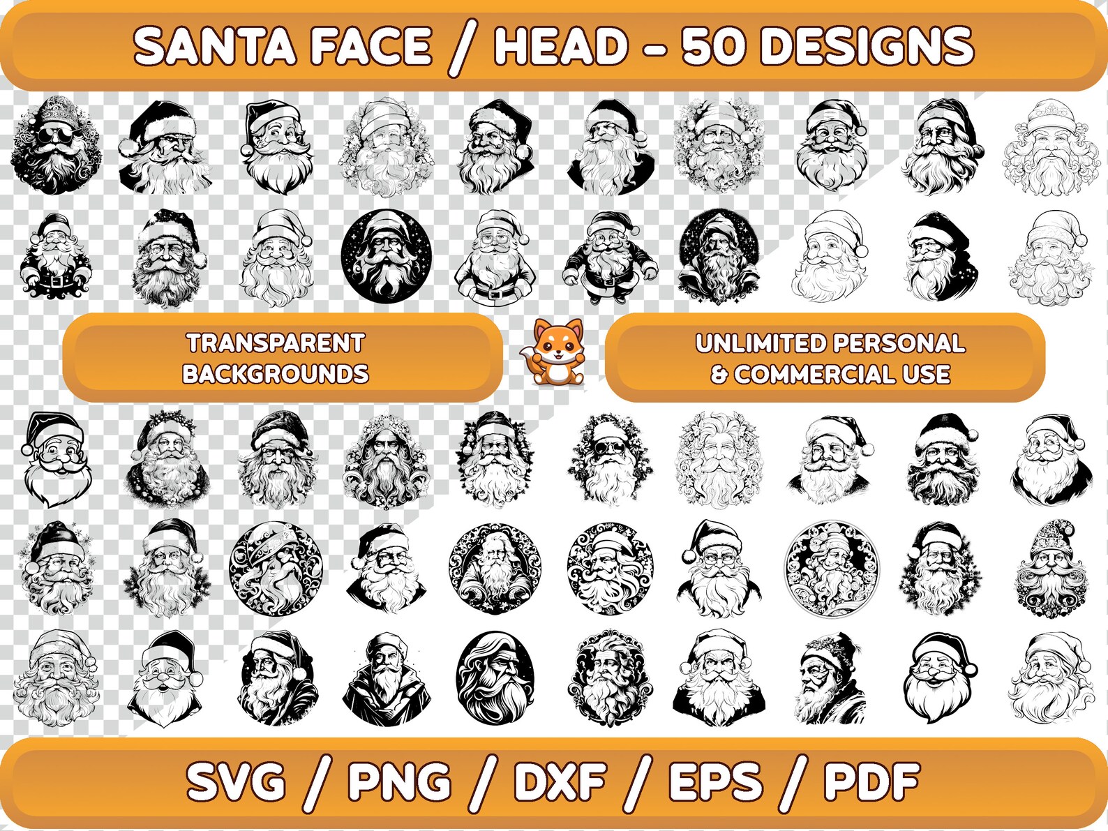 Santa Face Svg Bundle, Santa Head Svg Bundle, Santa Clause Svg, Cute ...