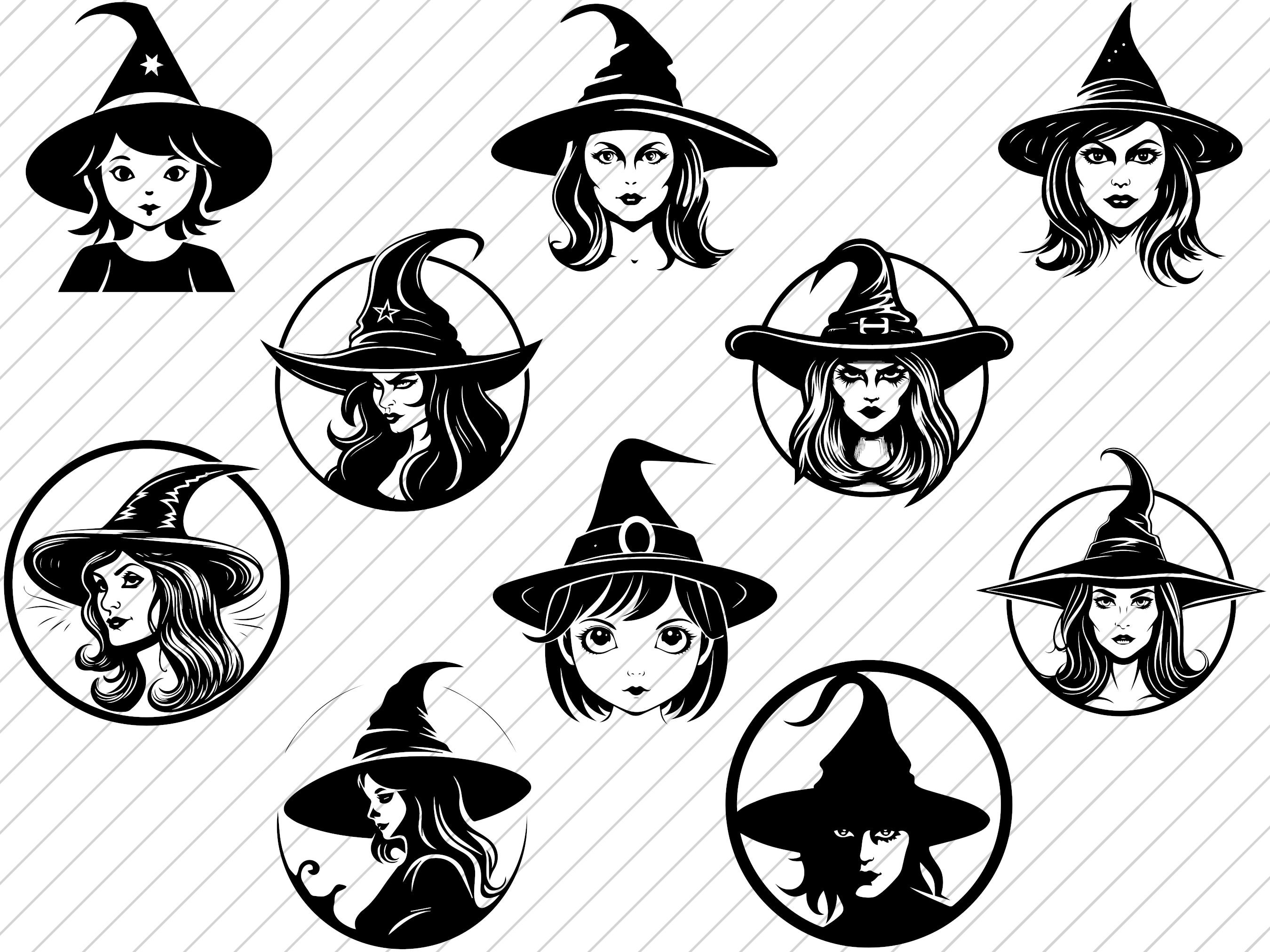 Witch Face Svg Bundle, Witch Silhouette Svg, Halloween Witch Png, Svg ...