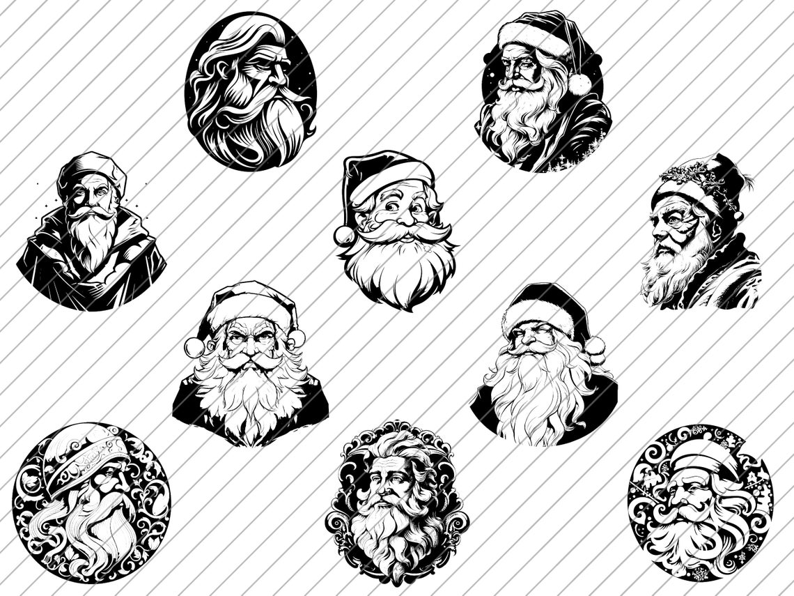 Santa Face Svg Bundle, Santa Head Svg Bundle, Santa Clause Svg, Cute ...