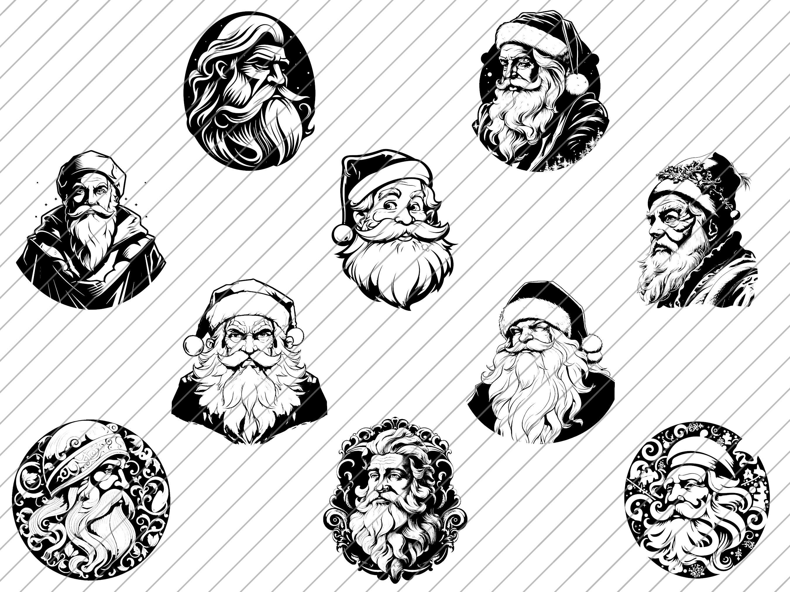 Santa Face Svg Bundle, Santa Head Svg Bundle, Santa Clause Svg, Cute ...