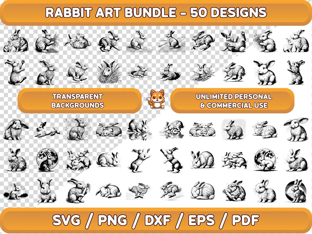 Rabbit SVG Bundle, Rabbit Clipart, Rabbit PNG, Rabbit Wall Art, Rabbit ...