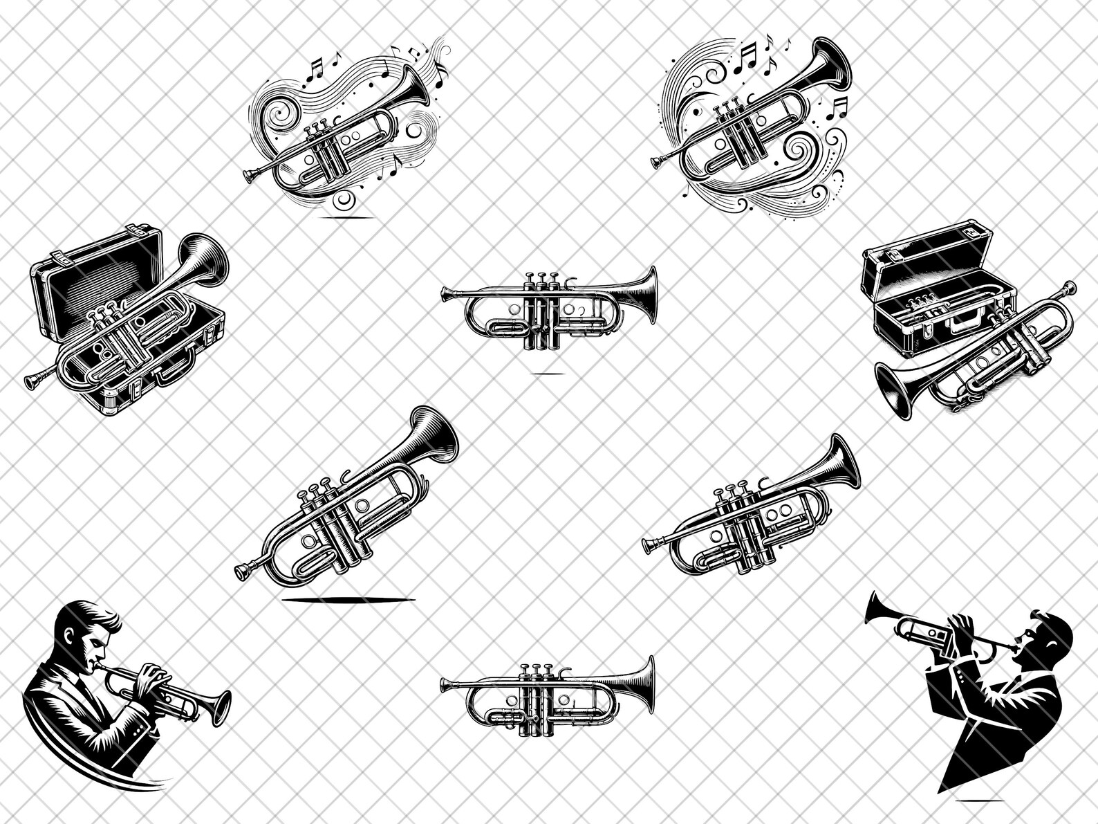 Trumpet Art Bundle, Trumpet Svg, Trumpet Clipart, Trumpet Png, Trumpet ...