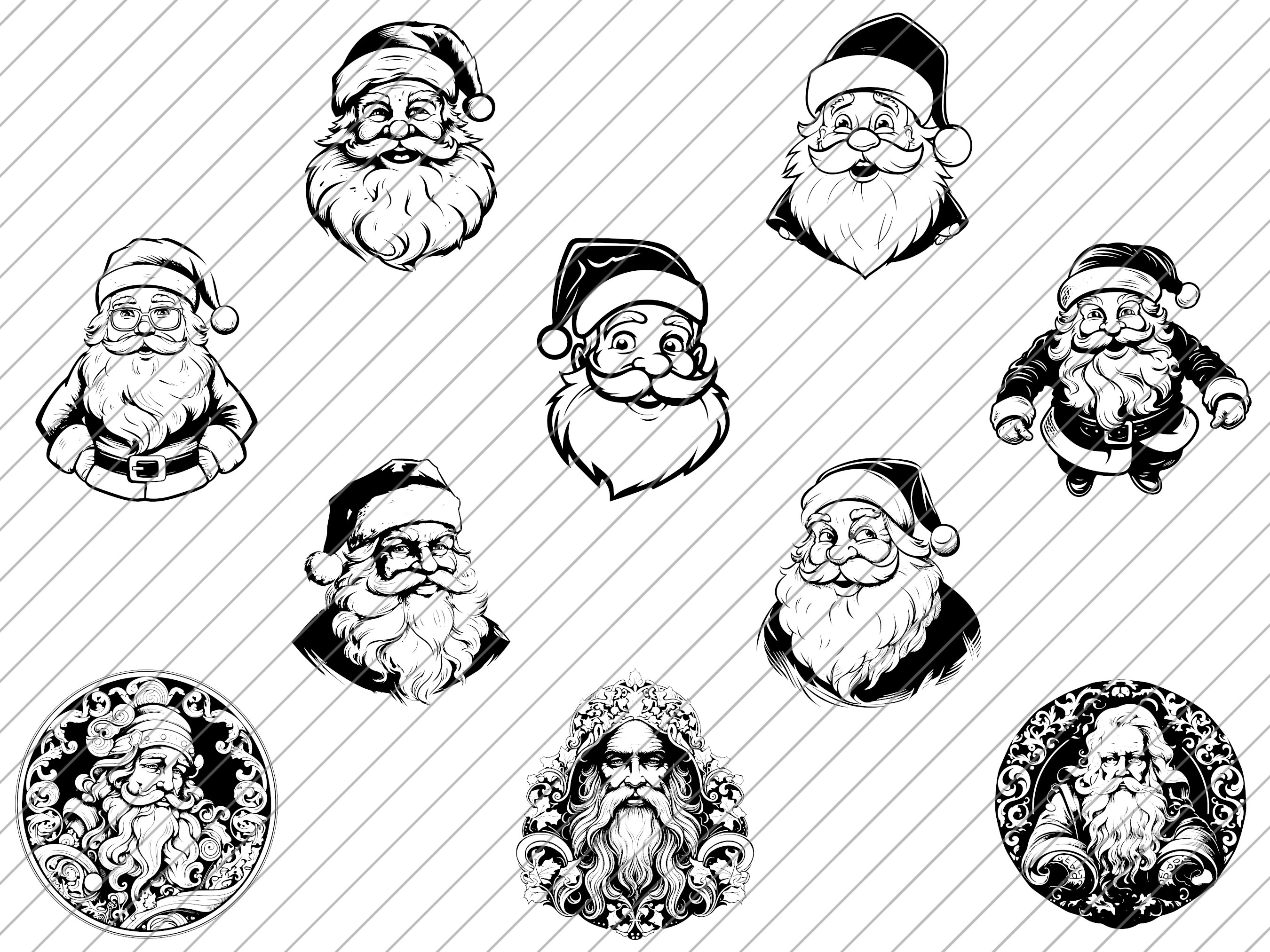 Santa Face Svg Bundle, Santa Head Svg Bundle, Santa Clause Svg, Cute ...