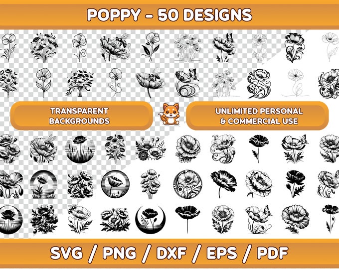 Poppy Svg, Poppy Clipart, Poppies Svg, Poppy Flower Svg, Floral Bundle ...