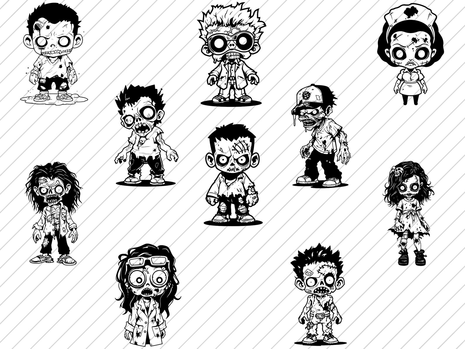 Zombie Svg Bundle, Cartoon Zombie, Zombie Bundle, Monster Svg, Kawaii ...