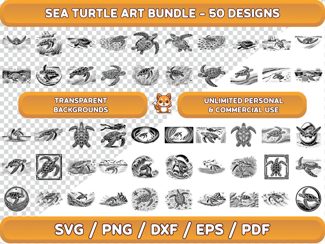 Sea Turtle SVG Bundle: 50 Marine Life Designs (digital Download) - Etsy