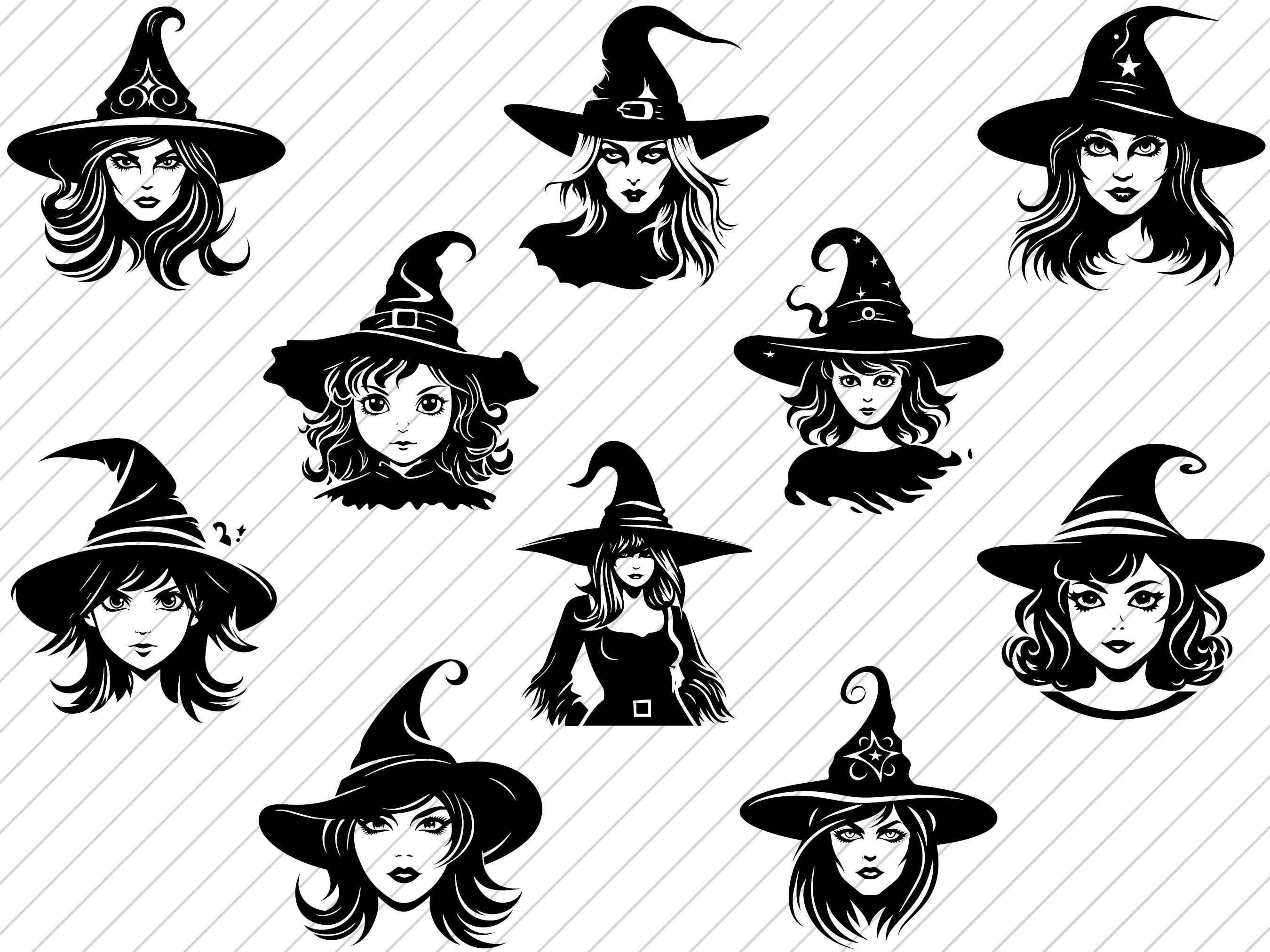 Witch Face Svg Bundle, Witch Silhouette Svg, Halloween Witch Png, Svg ...