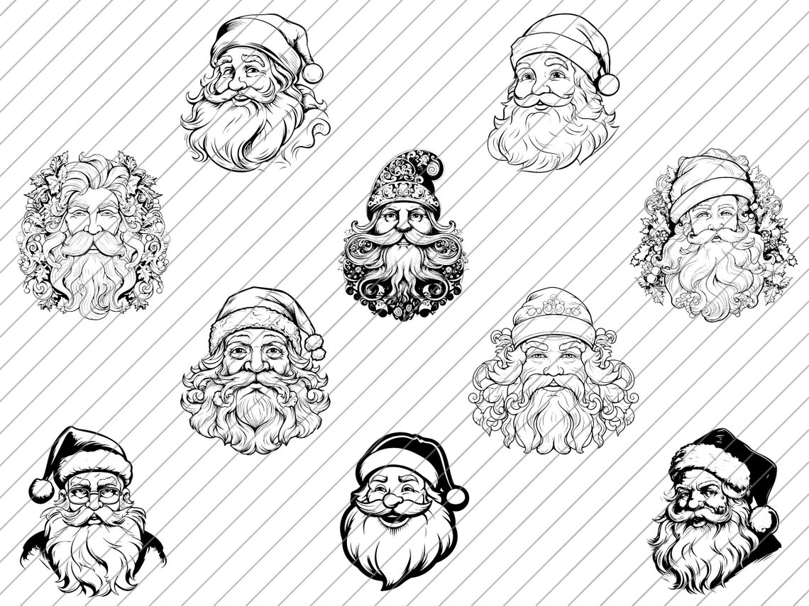 Santa Face Svg Bundle, Santa Head Svg Bundle, Santa Clause Svg, Cute ...