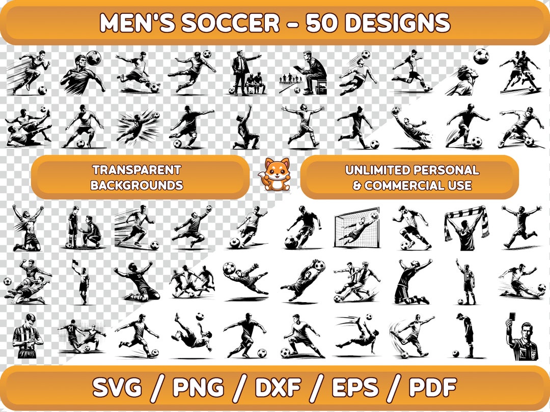 Men's Soccer Silhouette SVG Bundle: Sports Clipart (digital Download ...
