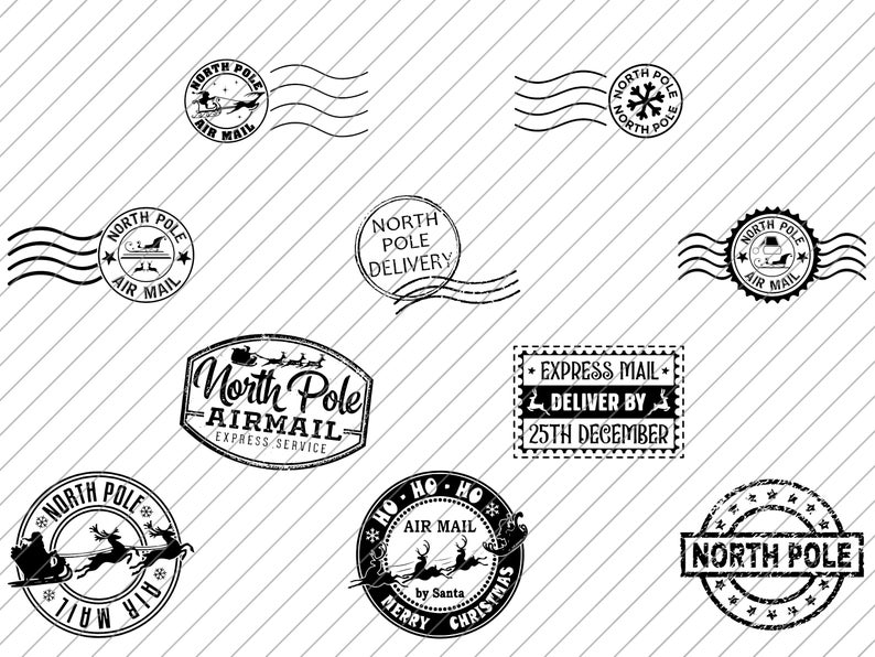 Christmas Stamps SVG Bundle: North Pole, Santa Mail (digital Download ...