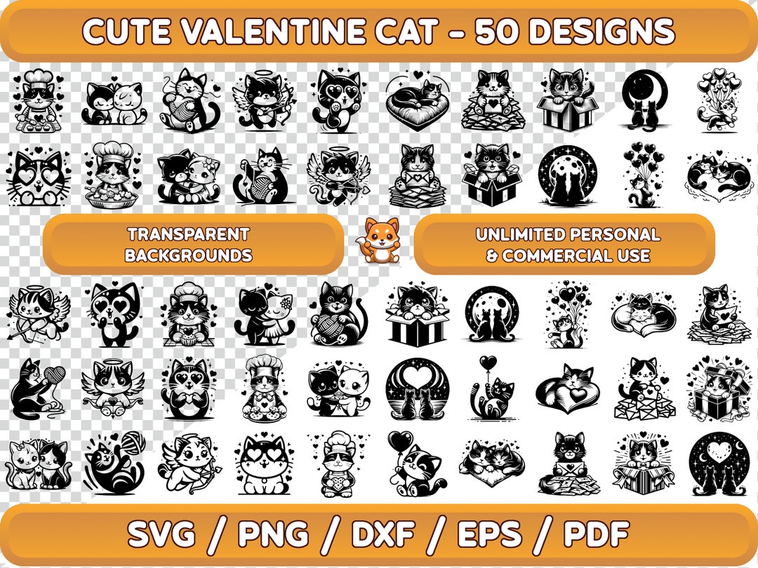 Cute Valentine Cat SVG Bundle, Cat Svg, Cat Png, Funny Cat Svg, Cute ...