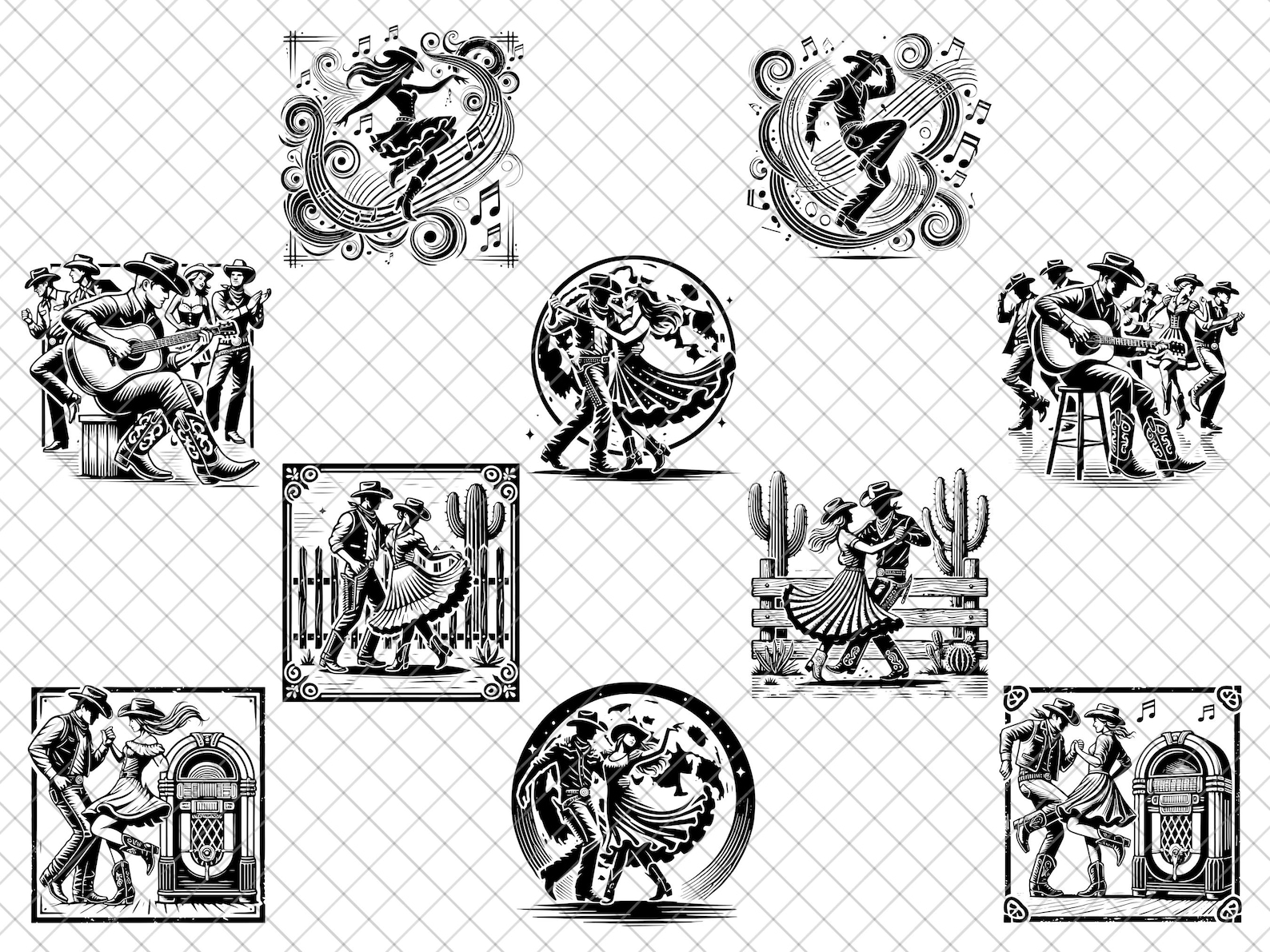 Western Line Dance Clipart Bundle: 50 SVG PNG Designs (digital Download ...