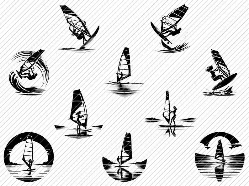 Windsurf Svg Bundle, Windsurfing Svg, Windsurfer Clip Art, Windsurfer ...