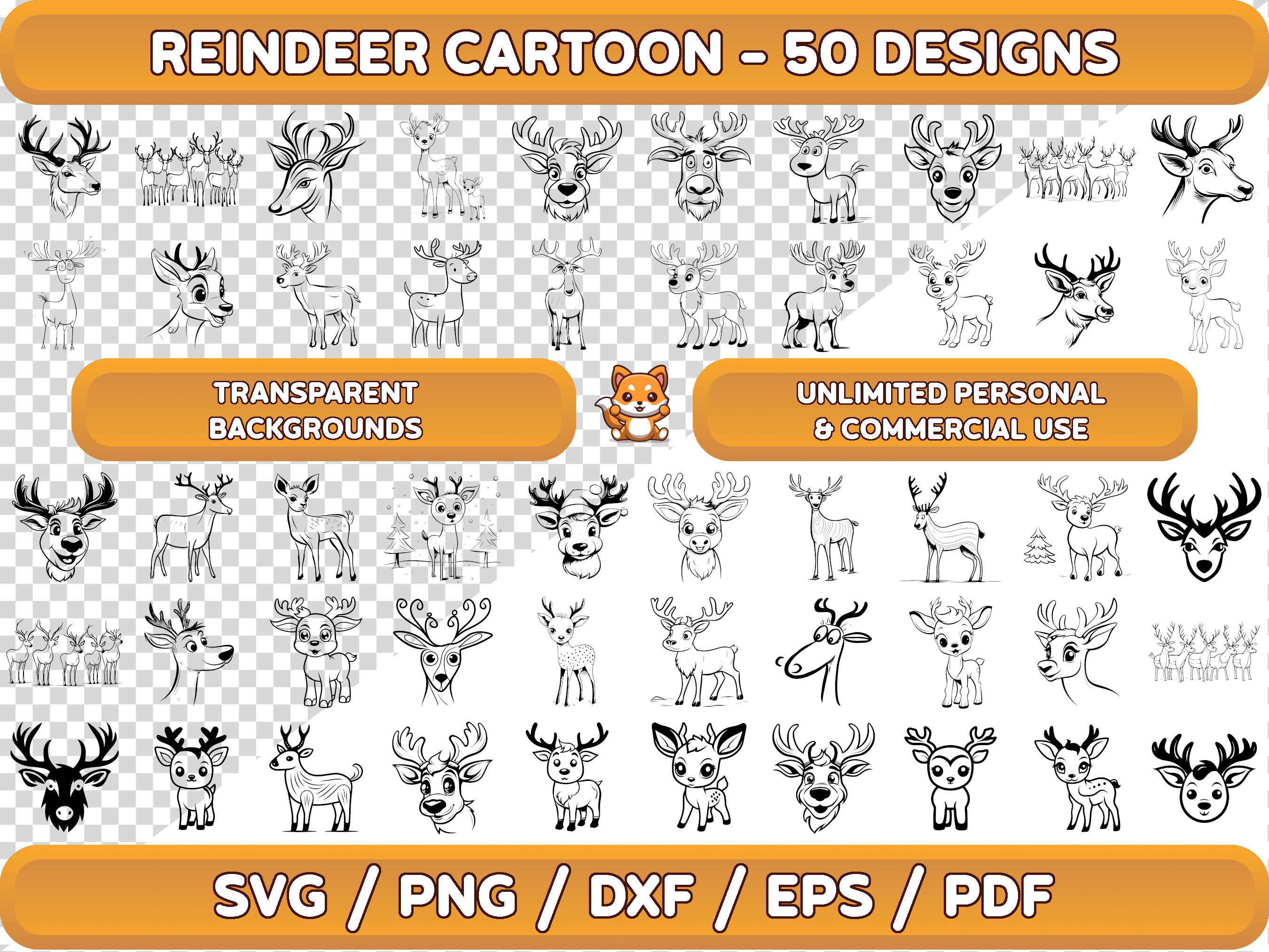 Cartoon Reindeer Svg Bundle, Reindeer Svg, Reindeer Png, Reindeer ...