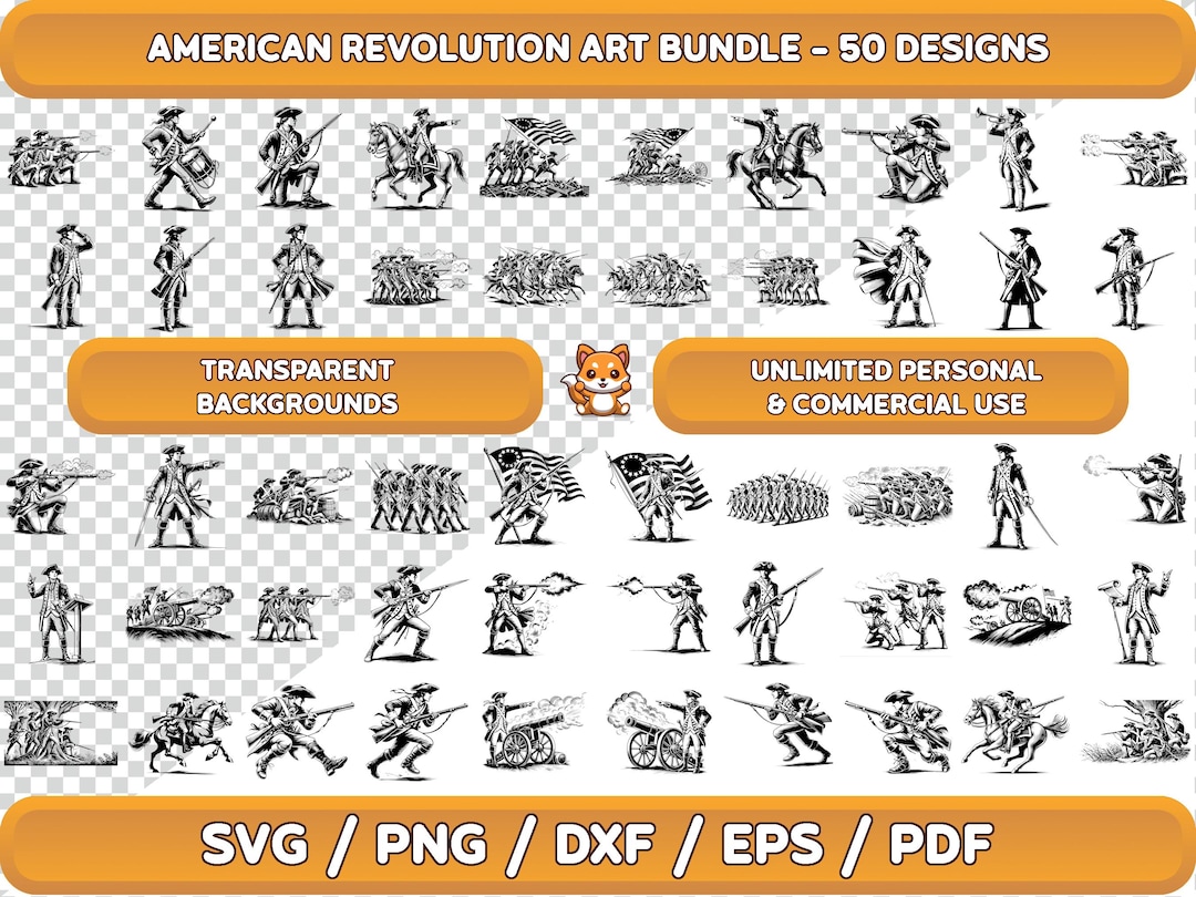 American Revolution Art Bundle: 50 Patriotic Designs (SVG, PNG, PDF) - Etsy