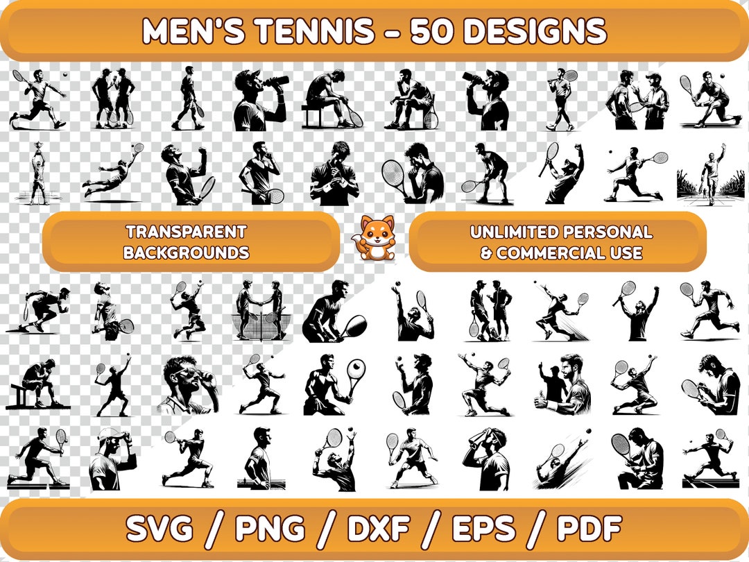 Men's Tennis Silhouette SVG Bundle: Sports Graphics (digital Download ...
