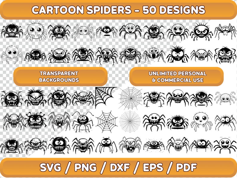 Cartoon Spider Svg Bundle, Halloween Clipart (svg, Png, Dxf, Eps, Pdf ...