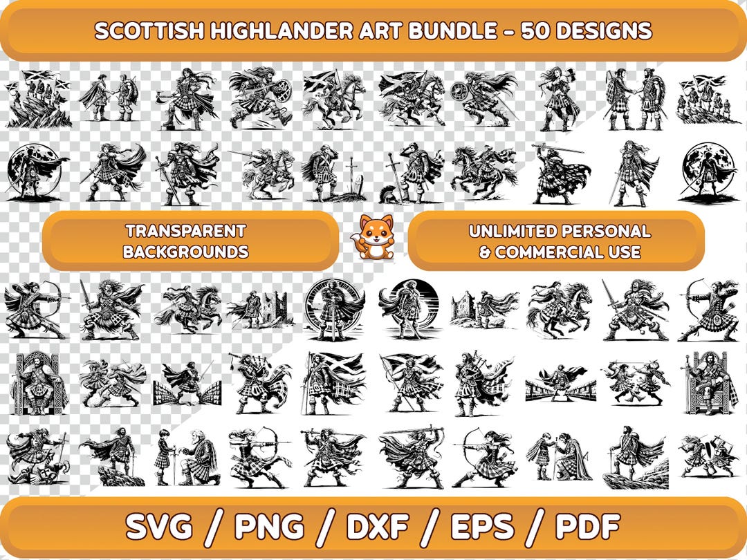 Scottish Highlander Warrior Art Bundle: Clan Designs (SVG, PNG, PDF ...