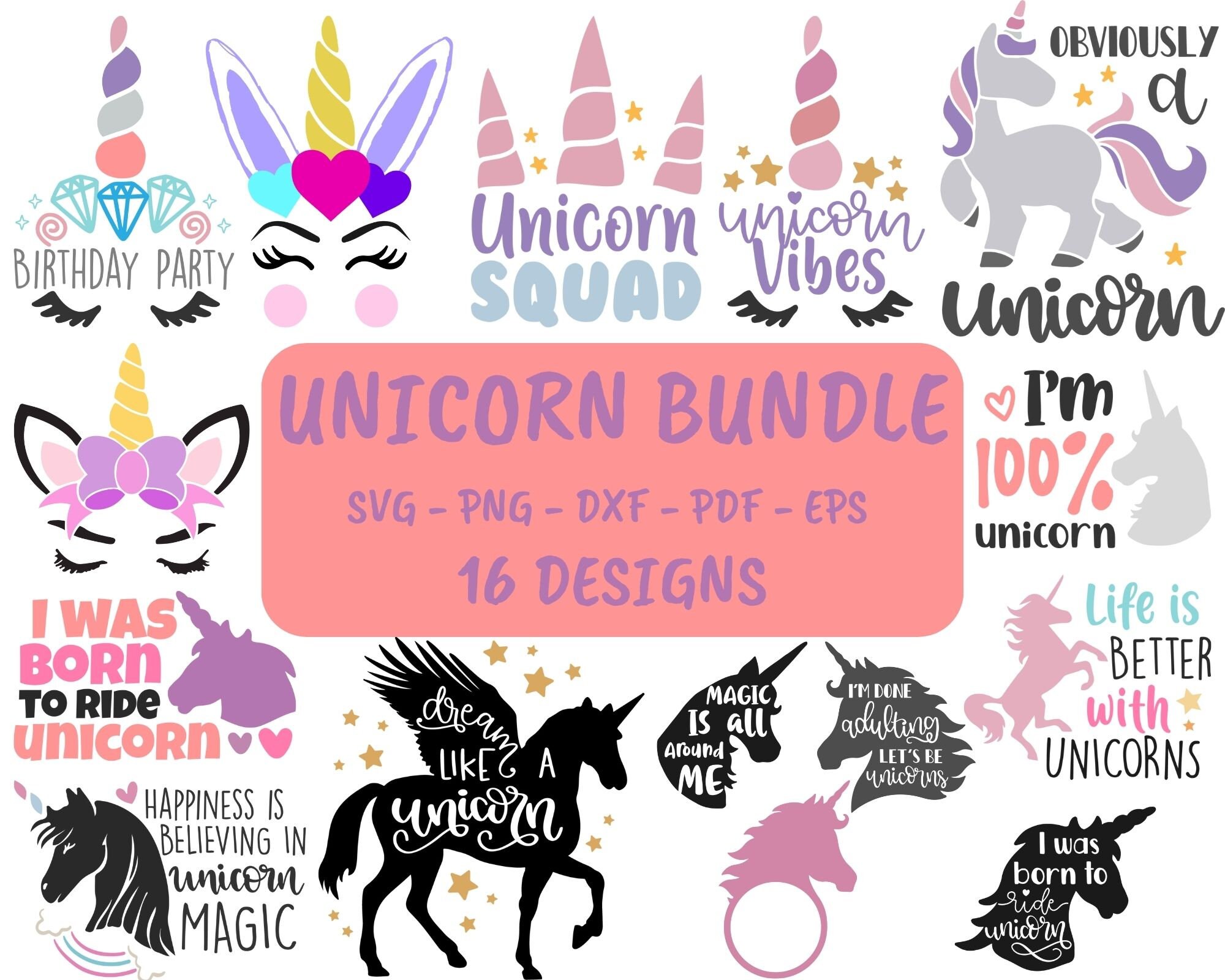 Unicorns Svg Bundle Unicorn Quotes Svg Colorful Unicorn Head Etsy