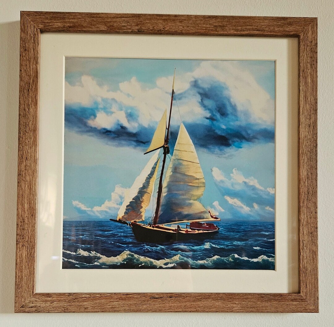 Framed Maritime Art Print 10x10 Rustic Wooden Frame Sailboat Acrylic ...