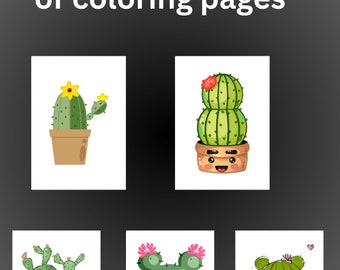 25 Kawaii Cactus Coloring Pages Adults Kids Instant - Etsy