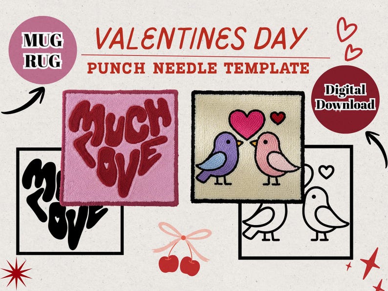 Punch Needle Coaster 2026 Valentines Days | Mug Rug : Embroidery ...