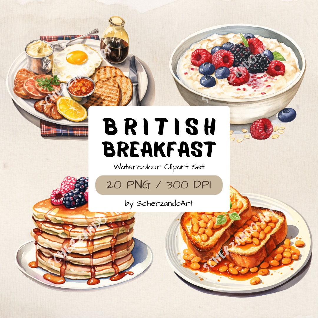 Watercolour British Breakfast PNG Food Clipart Bundle Meat - Etsy