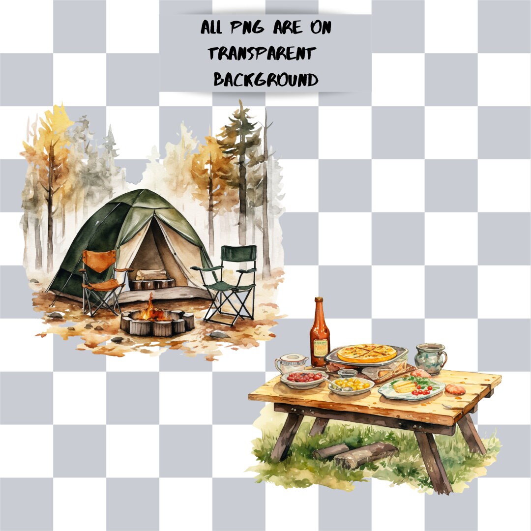 Watercolor Camping Clipart Camping PNG Nature Illustration - Etsy
