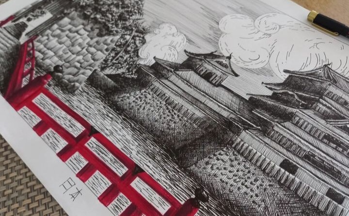 Architecture Drawing Japan Matsumoto Castle - Etsy