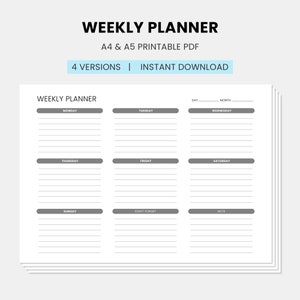 Weekly Planner Printable, to Do List, Minimal Weekly Schedule, Weekly ...