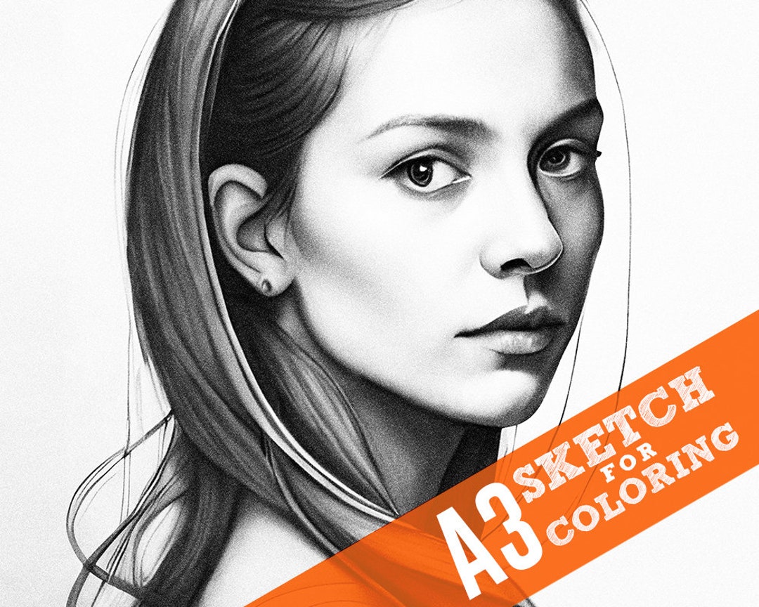 A Girl A3 Sketch for Coloring Practice - Etsy