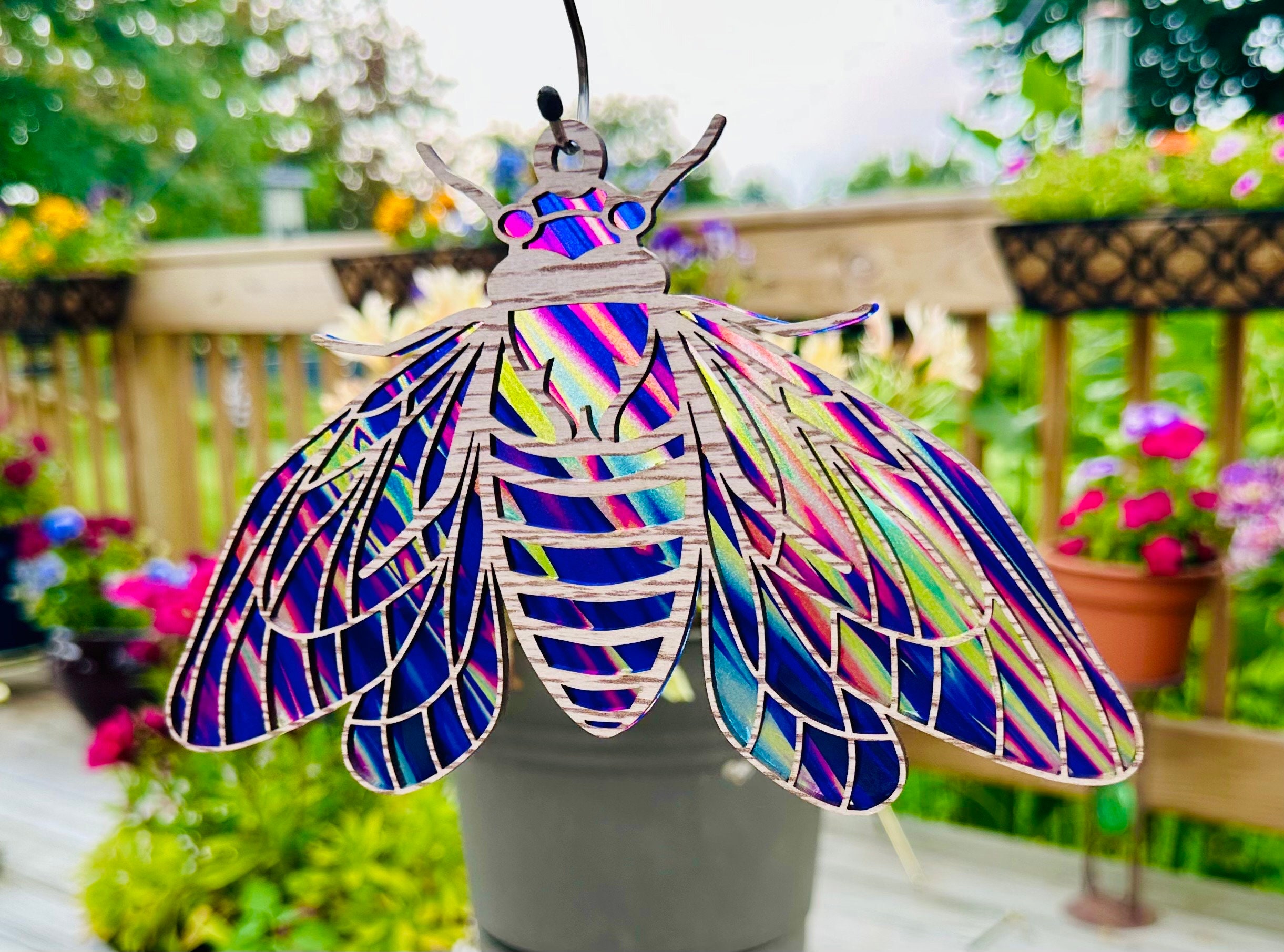 Colorful Cicada Wood Suncatcher, Window Hanger, Insect Christmas ...