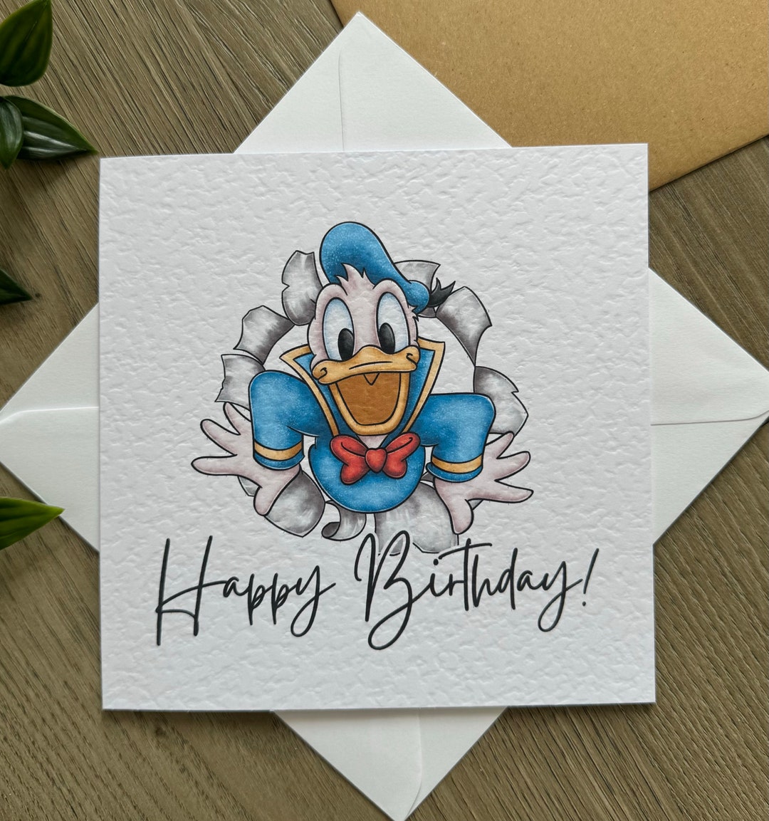 Donald Duck Birthday Card, Personalised, Front and Back Design Birthday ...