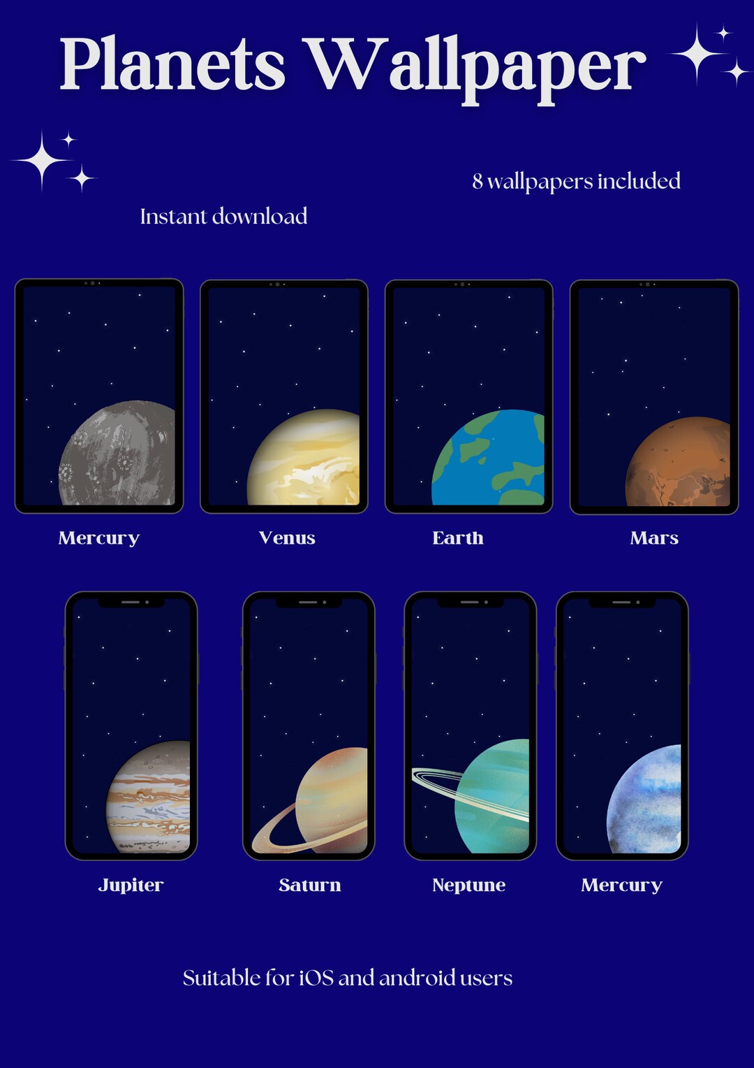 8 Planets Solar System Phone Wallpapers IOS Android Smartphone Smart ...