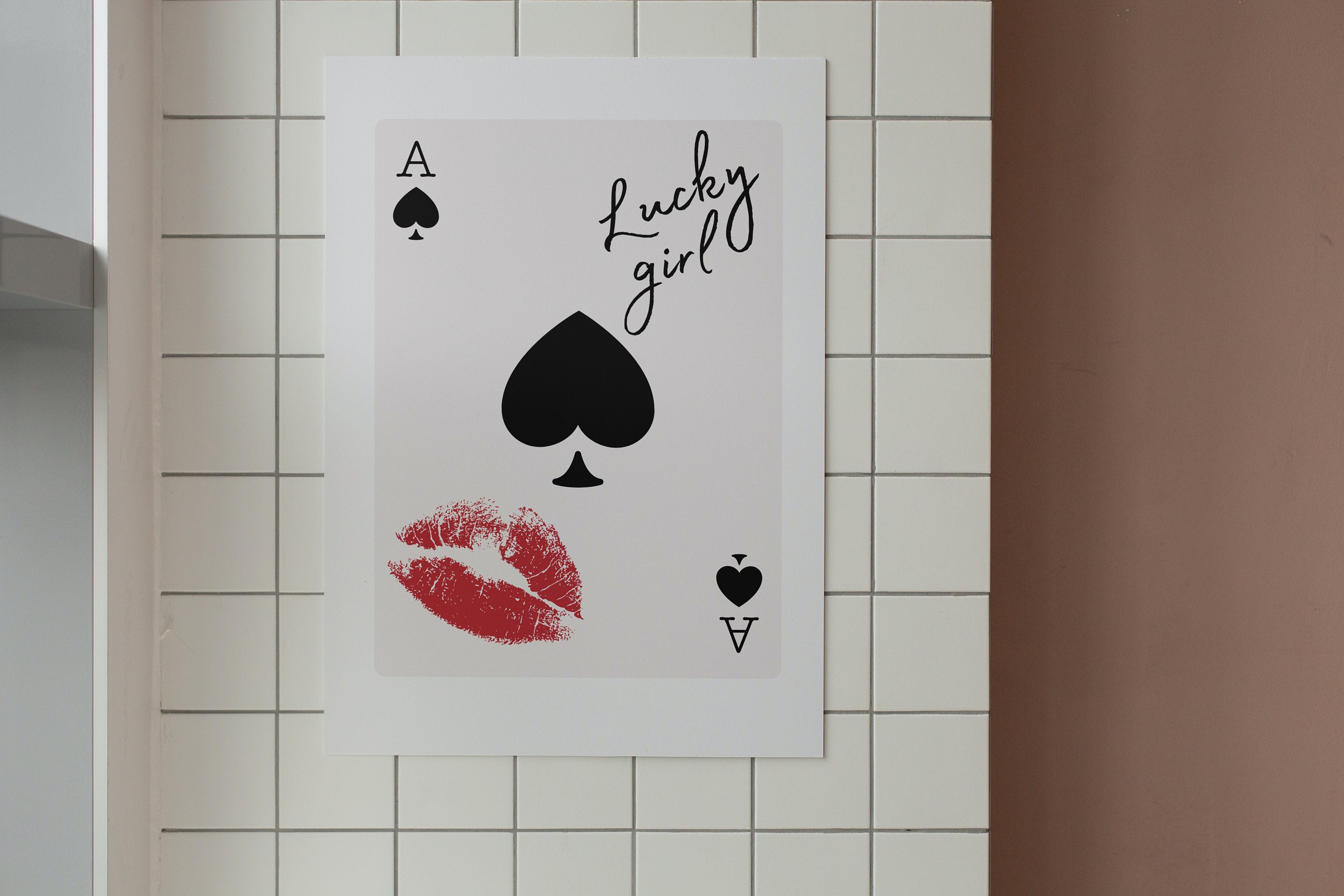 Trendy Red Lip Lucky Girl Digital Print Poster / Positive Affirmation ...