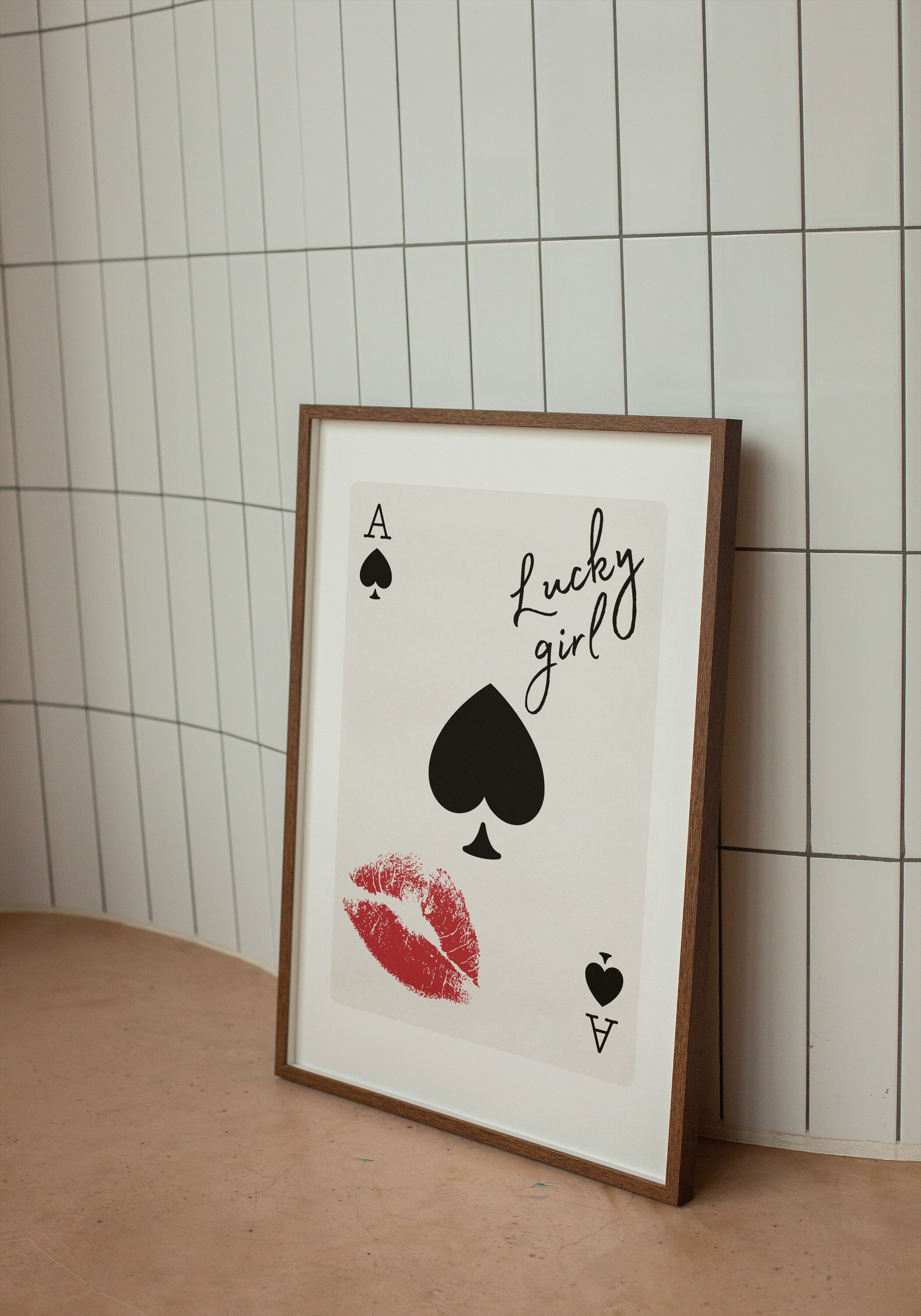 Trendy Red Lip Lucky Girl Digital Print Poster / Positive Affirmation ...