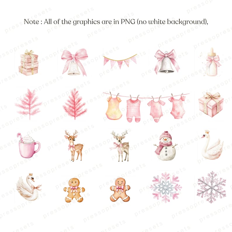 Pink Coquette Christmas Clipart Watercolor Style, Pink Christmas ...