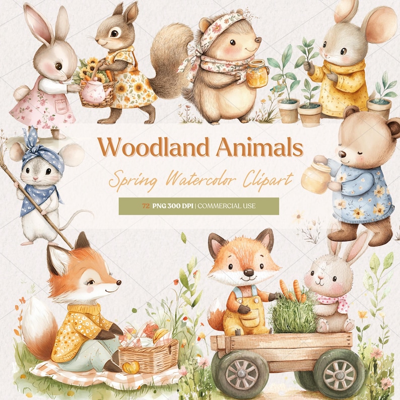 Spring Woodland Watercolor Clipart | Cottagecore, Spring Whimsical ...