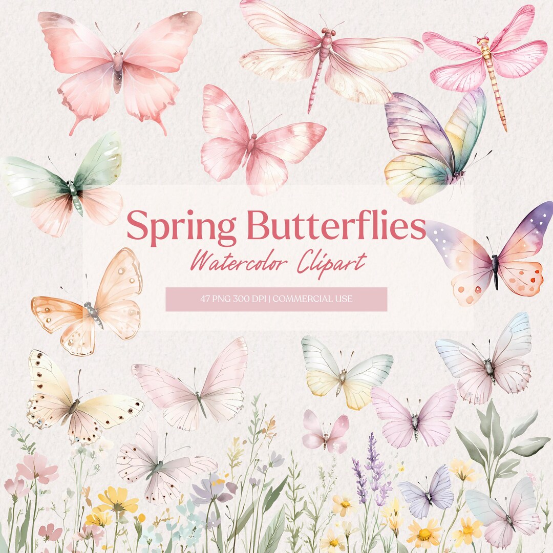 Watercolor Butterfly Clipart| Spring Flower Art | Meadow, Floral ...